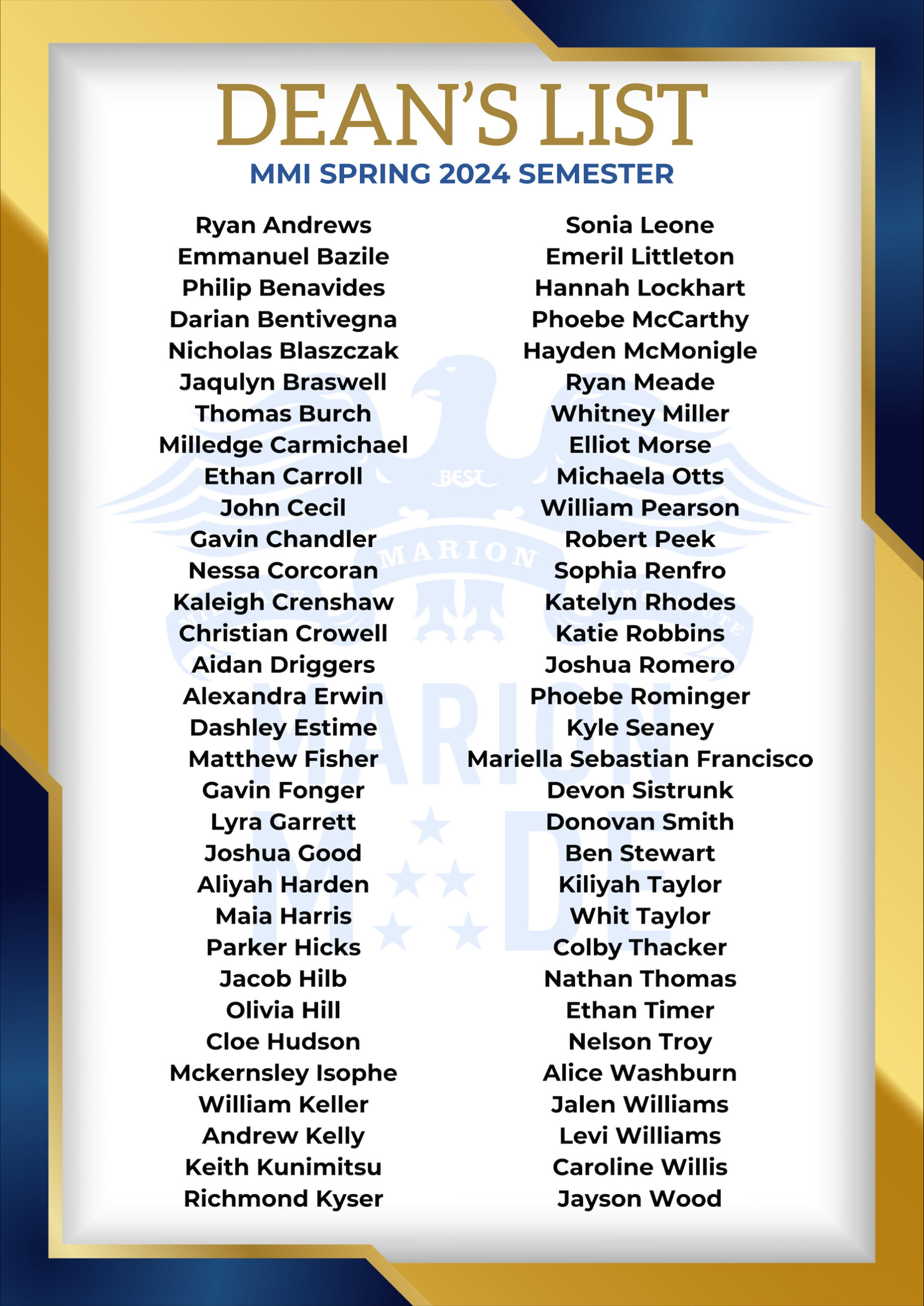President's & Dean's Lists (Spring 2024) Announced - Marion Military ...